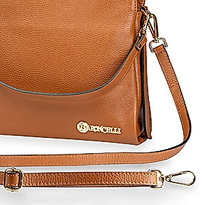 Baroncelli Leather Tote Bag Medium Size Genuine Italian Pebbled Leather Designed and Made in Italy (Brown)