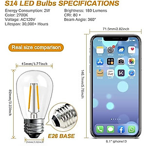 BRIMAX 6 Pack 2W LED Light Bulbs,Equivalent to 11W/20W/25W, Plastic LED Filament Bulb,2700K Warm White,E26 Medium Base, S14 Edison Light Bulbs for 6/12/18-light Sputnik Chandelier Bulbs