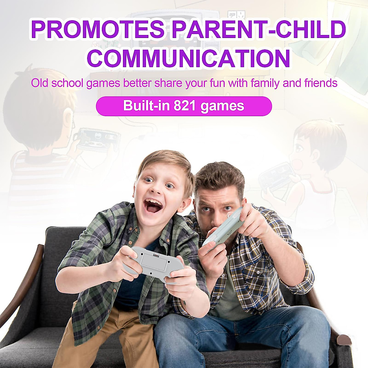 Wireless Retro Game Console - Mini Classic Game System Plug and Play with 2 Classic Wireless Controllers Built in 821 Old School Video Games HDMI HD Output Ideal Gift for Kids and Adults