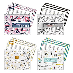 24 Pocket Mini Recipe Card Books with 100 4 x 6 Recipe Cards, 4 Pack with 4 Assorted Designs (25 Cards per Design), by Better Kitchen Products, 4 Recipe Book Sleeves + 100 Recipe Cards