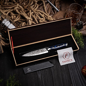 FANTECK 5 Inch Utility Knife, Japanese Damascus VG10 67 Layer Kitchen Fruit Paring Chef Utility Knives -Blue G10 Handle,-Razor Sharp, Stain & Corrosion Resistant, & Awesome Edge Retention