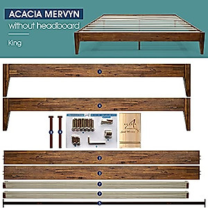 Acacia Mervyn Bed Frame Solid Wood Platform Bed, Bed Frame King, Natural Wood Bed Compatible with All Mattress Types, No Box Spring Needed, Wood Slats Support, Quick & Easy Assembly, Caramel