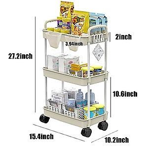 3-Tier Rolling Utility Cart, Rolling Organization Cart with Handles and Lockable Wheels, Easy Assembly Multifunctional Storage Trolley Art Cart for Bathroom, Kitchen, Living Room, Office