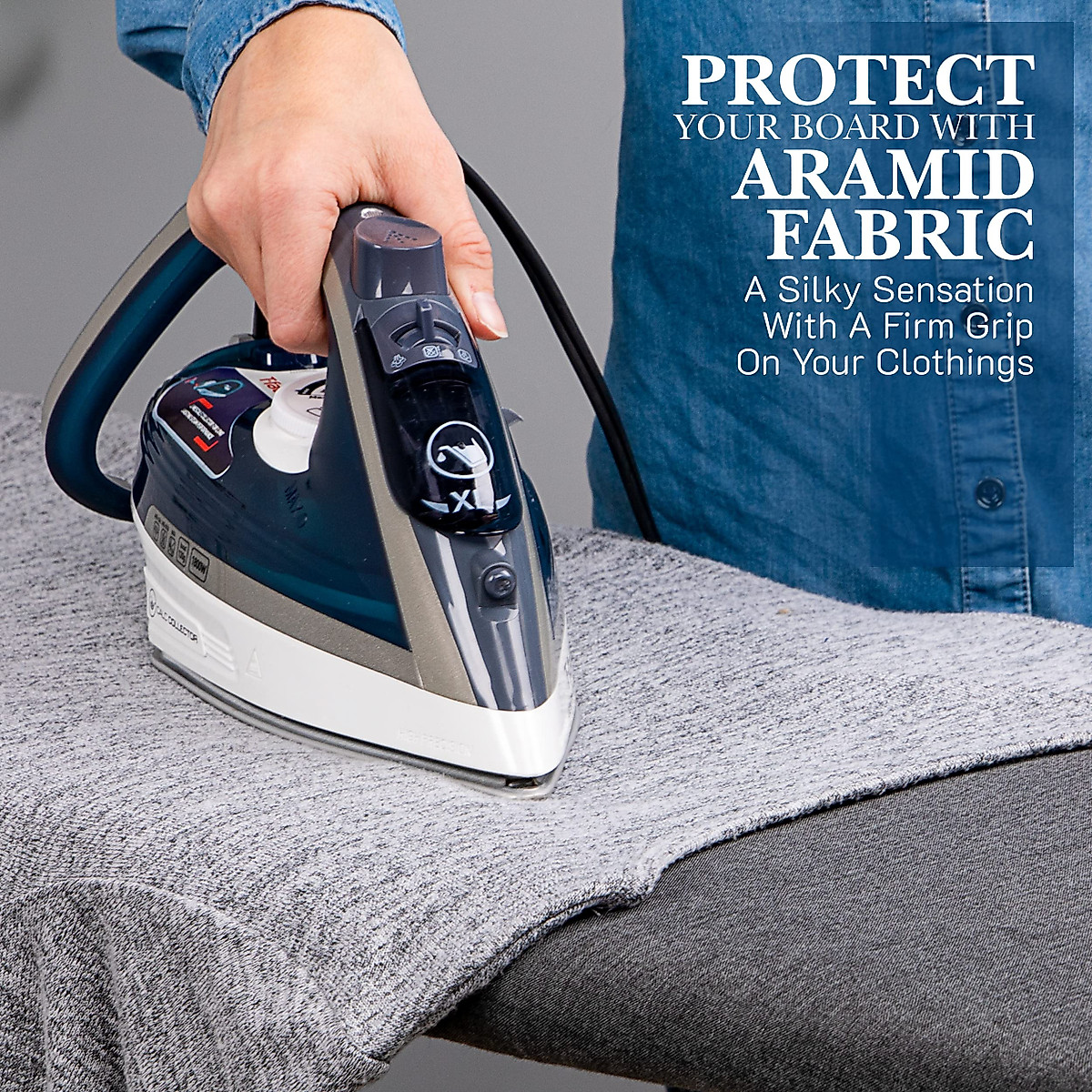 Air World Ironing Board Cover – Heavy Duty Ironing Board Pad with Adjustable Elastic Skirt, Bonus Hook & Loop Fasteners for 15X54 - Stain & Heat Resistant Iron Board Protective Cover