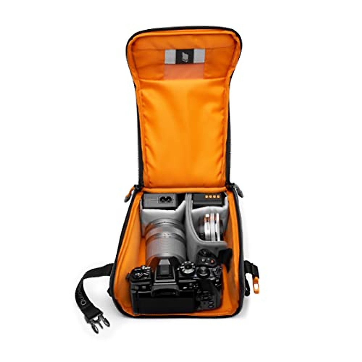 Lowepro GearUp Creator Box Medium II, Mirrorless and DSLR Camera Bag, Camera Case with QuickDoor Access, Made with Recycled Fabric, Orange Padded Interior Dividers, Grey