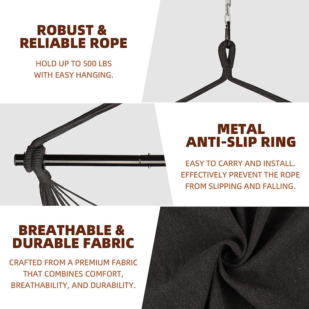 Ciouper Hammock Chair Hanging Rope Swing with Stylish Tassels - Max 500 Lbs - 2 Cushions Included - Heavy-Duty Steel Spreader Bar with Anti-Slip Rings - for Any Indoor or Outdoor Spaces (Grey)