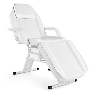 OmySalon Massage Salon Tattoo Chair Esthetician Bed with Beauty Basket, Professional Tattoo Table Salon Spa Equipment for Facial Spa Beauty Eyelash Extensions Barber Waxing Microblading,White