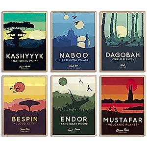 UCRGGUY Travel Star On The Wars Posters for Room Aesthetic 6 Piece Galaxy Planet Attraction Style Movie Poster Canvas Wall Art Party Decor Bedroom Living Fans Gifts 8x10inch Unframed, Star01