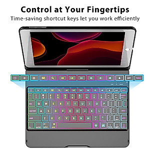 MMK iPad Keyboard Case for iPad 6th Gen 2018, iPad 5th Gen 2017, iPad Pro 9.7, iPad Air 2, iPad Air 1, Backlit 10 Color 360 Screen Rotation iPad Case with Keyboard, Auto Sleep/Wake - Black