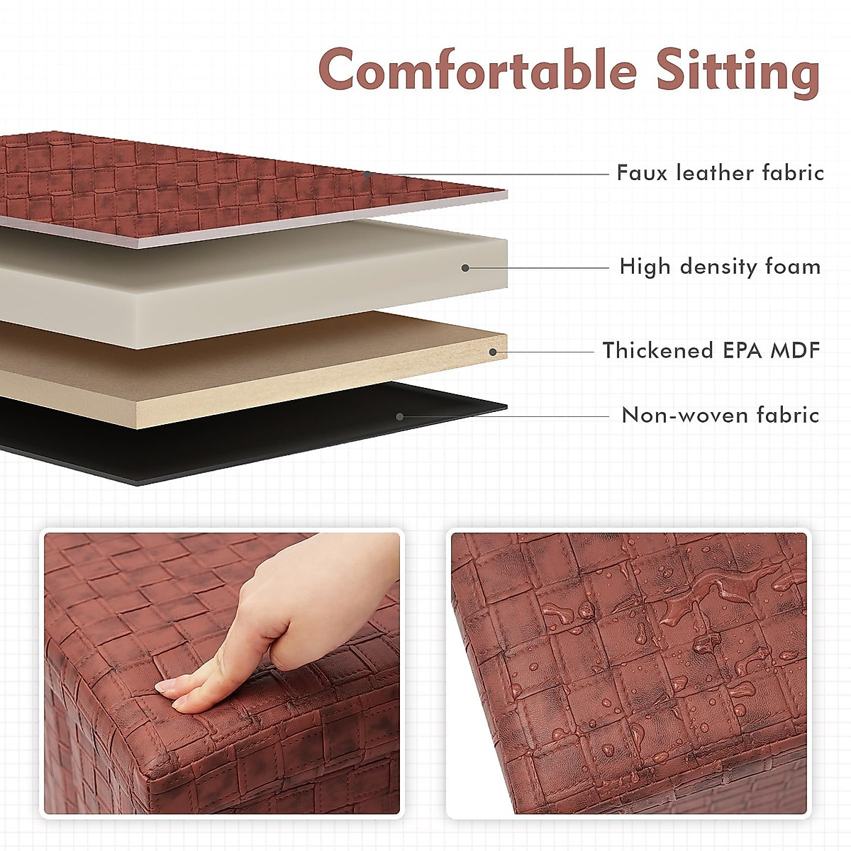 B FSOBEIIALEO Folding Storage Ottoman, Faux Leather Footrest Seat Long Bench Toy Box Chest, Brown 30"x15"x15"