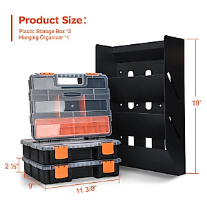 DITKOK Hanging Tote Kit for Van Shelving Storage System, 3 Plastic Storage Box with1 Set Galvanized Steel Hanging Organizer Holder for Small Parts, Screws and Hardwares
