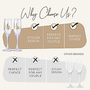 Mr and Mrs Champagne Flutes - Wedding Champagne Flutes for Bride & Groom Champagne Glasses - Mr and Mrs Gifts - 6oz Wedding Glasses for Bride and Groom Gifts, Wedding Toasting Glasses, Wedding Flutes