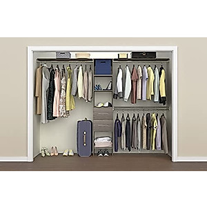 ClosetMaid SuiteSymphony Wood Closet Organizer Kit with Tower 3 Hang Rods, Top Shelves, 2 Drawers, Modern, Fits Spaces 5-9 ft. Wide, Graphite Grey