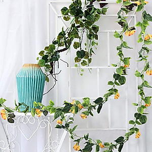 WSND 90 Inch Artificial Morning Glory Flower Vines,2PCS Flowers Hanging Green Plants Silk Garland Greenery Garland Morning Glory for Wedding Garden Wall Fence Home Decor