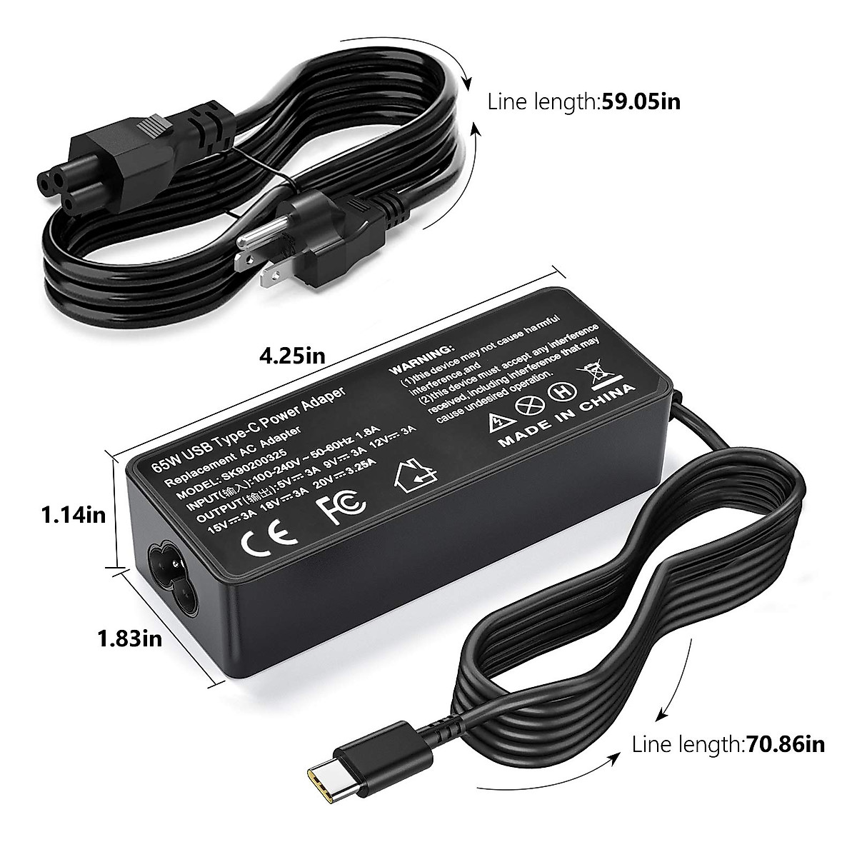 65W USB C Laptop Charger for Lenovo Yoga 6 7 9 7i 9i, ThinkPad X1 Carbon Gen 6 7 8 9 10 11, T14 T16 Gen 1 Gen 2, T480s T490 - Compatible with Yoga 730 920 C740 C940 & More - Universal Power Adapter