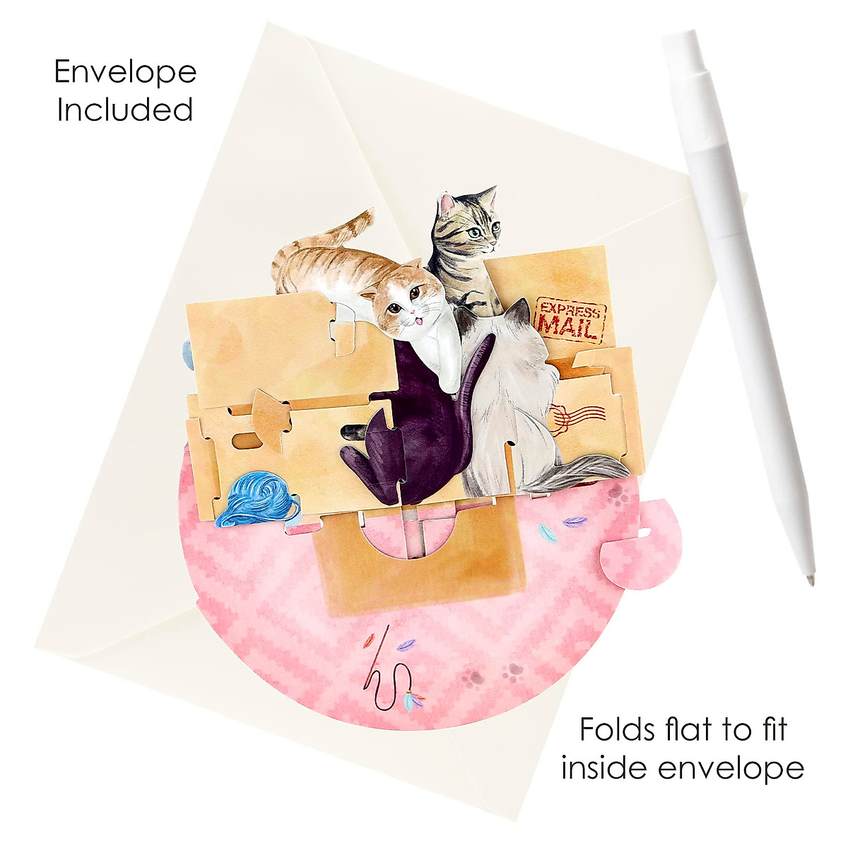 SANTORO Pirouette, 3D Pop Up Greeting Card - Purrrfect Parcel - For Her, For Mum, Mothers Day | Cute Birthday Gifts For Cat Lovers