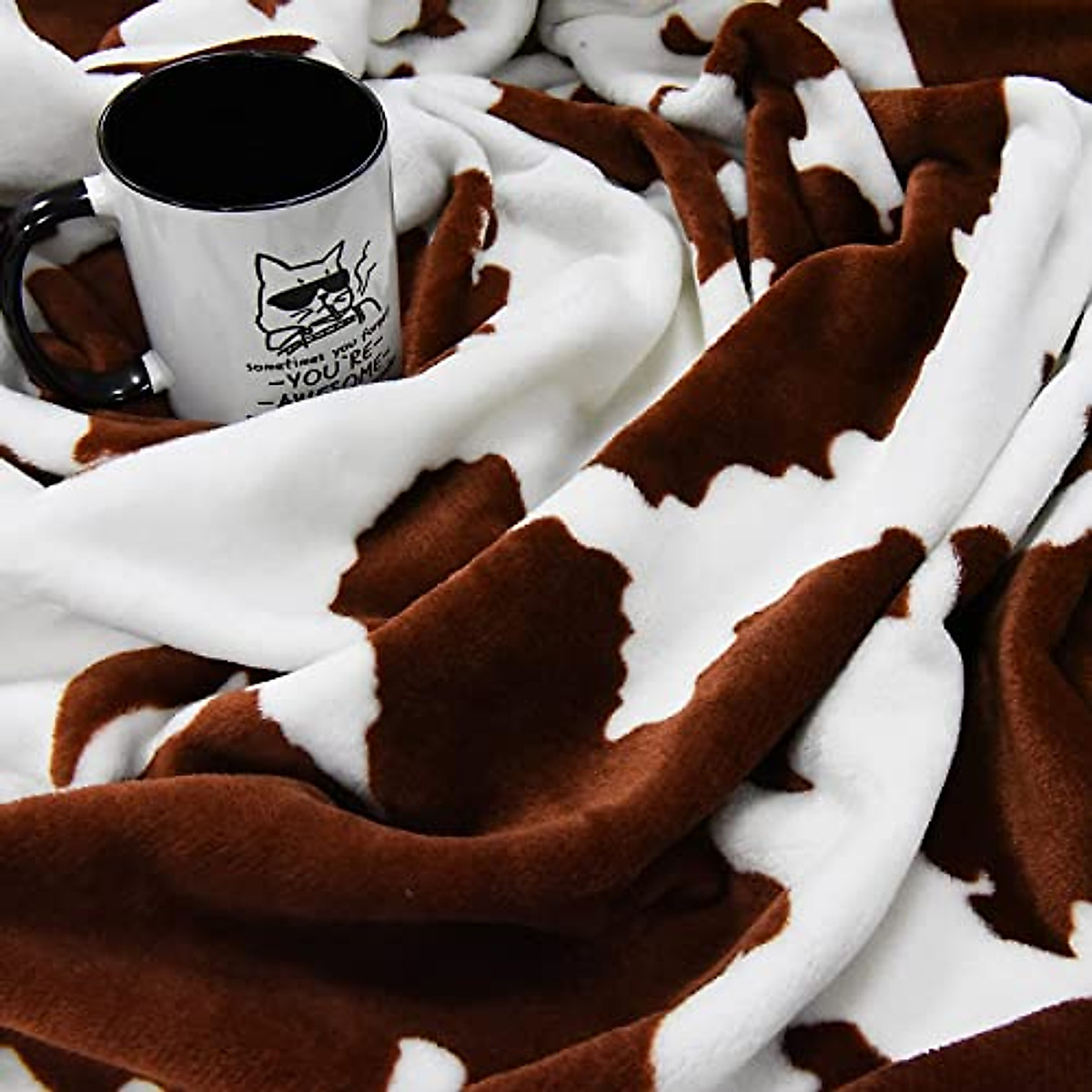 WISH TREE Cow Print Blanket Soft Fleece Throw Blankets with Brown Cow Print for Adults Bed, Couch, Sofa (Twin Size 60 * 80 Inches)