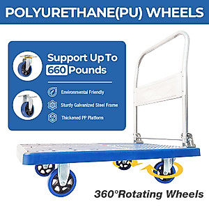 LCyindu 1320LBS Push Cart Dolly,Foldable Platform Truck Dolly with 360° Swivel Wheels, Space-Saving Design, Heavy Duty Hand Flatbed Cart Moving Cart for Loading,Groceries, Garage, Warehouse