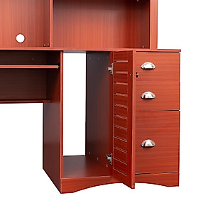 Xshelley Home Office Computer Desk with Hutch, 3 Drawers, Keyboard Tray (Red)