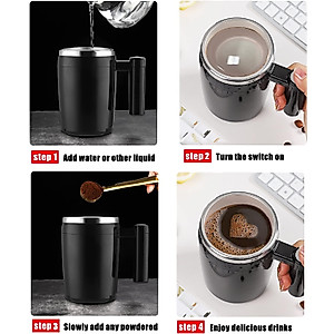 FCSWEET Self Stirring Mug,Rechargeable Auto Magnetic Coffee Mug with 2Pc Stir Bar,Waterproof Automatic Mixing Cup for Milk/Cocoa at Office/Kitchen/Travel 14oz Best Gift - Black