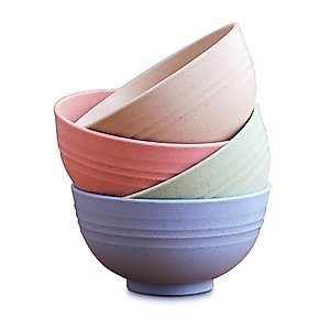 AlwaysU 12 oz Small Bowls Set of 4 Cereal Dessert Snack Bowl 4.6 inch Small Prep Serving Bowl for Rice, Side Dishes, Condiment, Dipping, Lightweight Wheat Straw