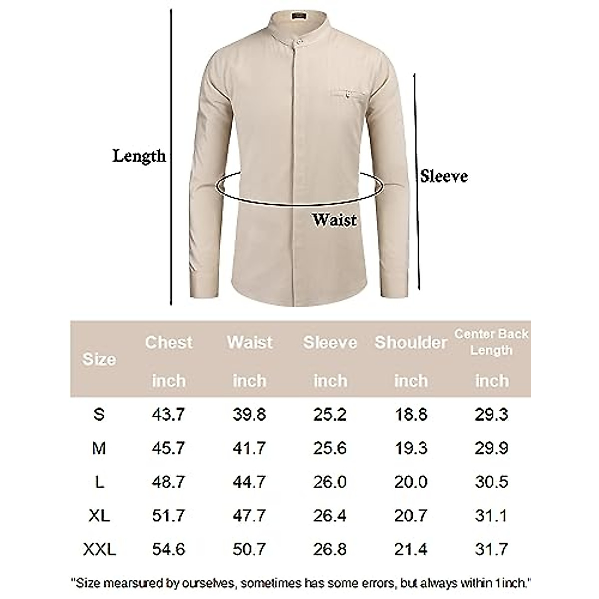 COOFANDY Long Sleeve Band Collar Linen Button Up Shirts for Men Casual Button Down Shirts Light Green