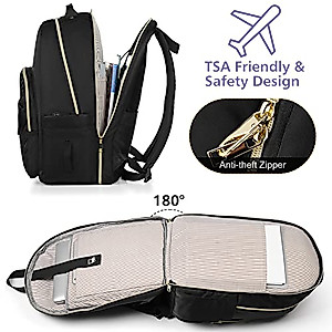 Breold Womens Laptop Backpack,Stylish Work Business Backpack for Travel,Large Capacity Computer Backpack for 15.6 Inch,Back Pack School College Bookbag with USB Charging Port,Casual Daypack,Black…