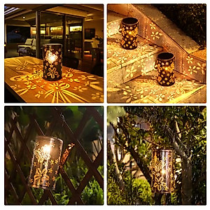 Solar Lanterns Outdoor Waterproof Hanging Lantern Lights, Butterfly Dynamic Flashing Light, Retro Metal Garden Solar Lights Decorative for Yard, Pathway, Patio, Fence,Tree, Gifts for Women(2-Pack)