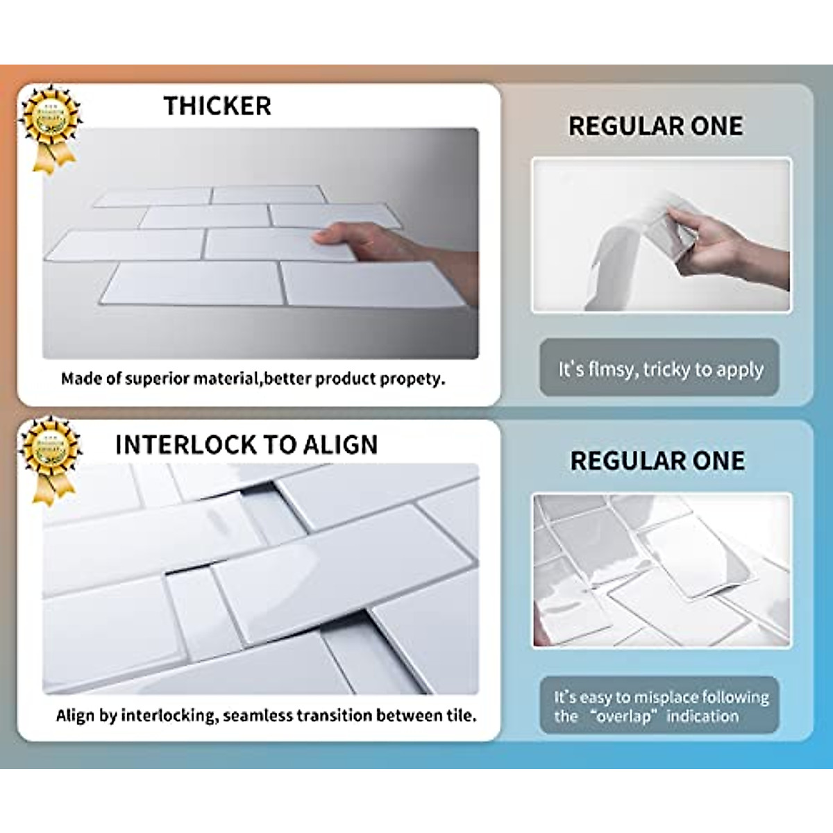 Art3d Peel and Stick Backsplash, 14x12 Subway Tiles, Faux Ceramic Tiles (10 Tiles, Thicker Version)