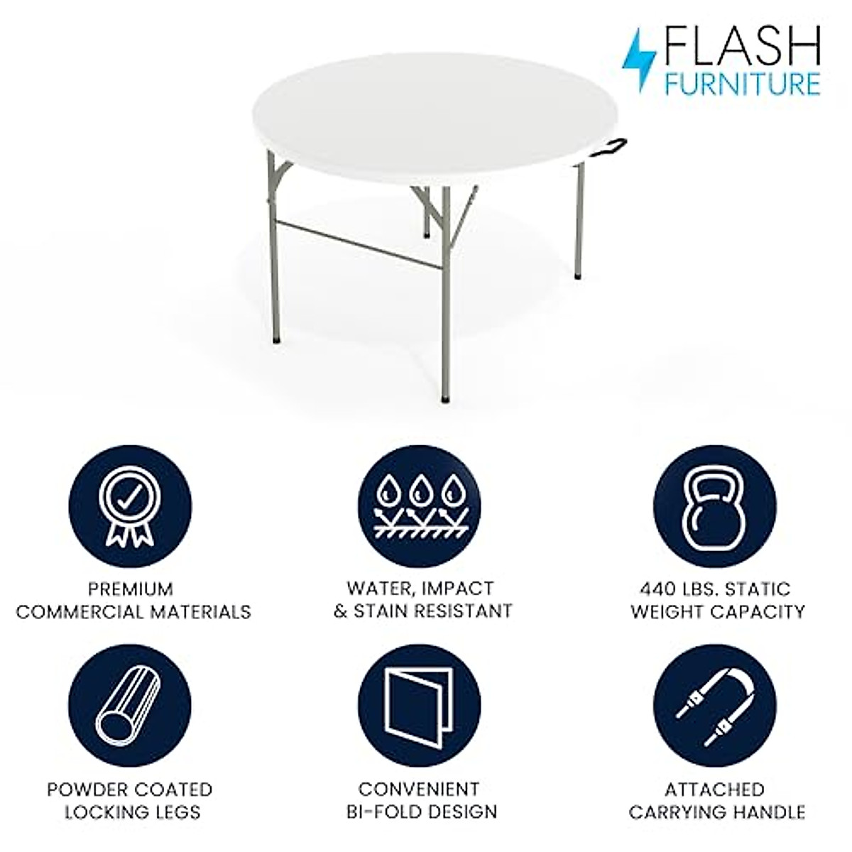 Flash Furniture Freeman 4' Round Plastic Folding Event Table with Carrying Handle, Bi-Fold Portable Banquet Table for Indoor/Outdoor Events, White