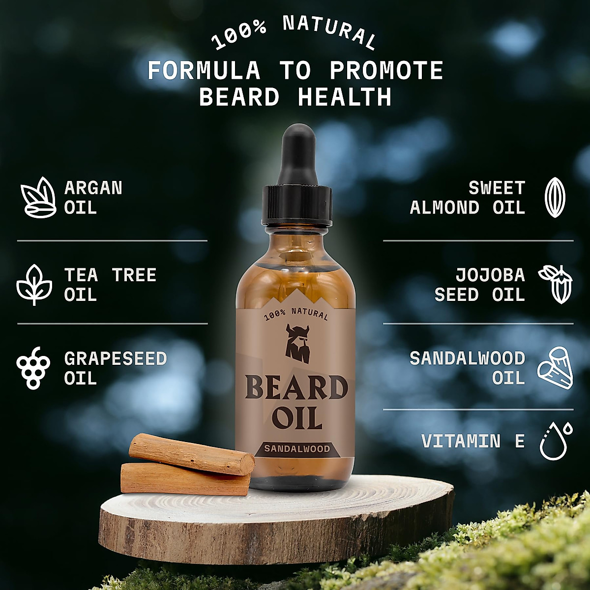 Striking Viking Scented Beard Oil Conditioner for Men - Natural Organic Formula with Tea Tree, Argan and Jojoba Oils - Softens, Smooths, and Strengthens Beard Growth (2 Fl Oz (Pack of 1), Sandalwood)