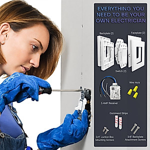 RunLessWire 3-Way Remote Light Switch Kit Wireless Battery-Free Self-Powered Kinetic DIY Wall Switch 150ft RF Range - 3 Way: 1 On/Off Receiver, 2 Switches - White