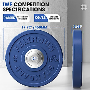 FEIERDUN 2" Color Olympic Bumper Plate Weight Plate for Strength Training - 100% Virgin Rubber