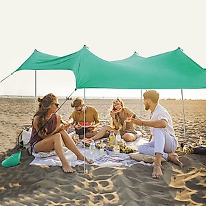 Tangkula 10 x 9 ft Family Beach Sunshade, UPF50+ Sun Shade Tent Canopy with Aluminum Poles, 4 Sandbag Anchor and 4 Peg Stake, Portable Beach Canopy Up to 7 People, Lightweight but Heavy Duty