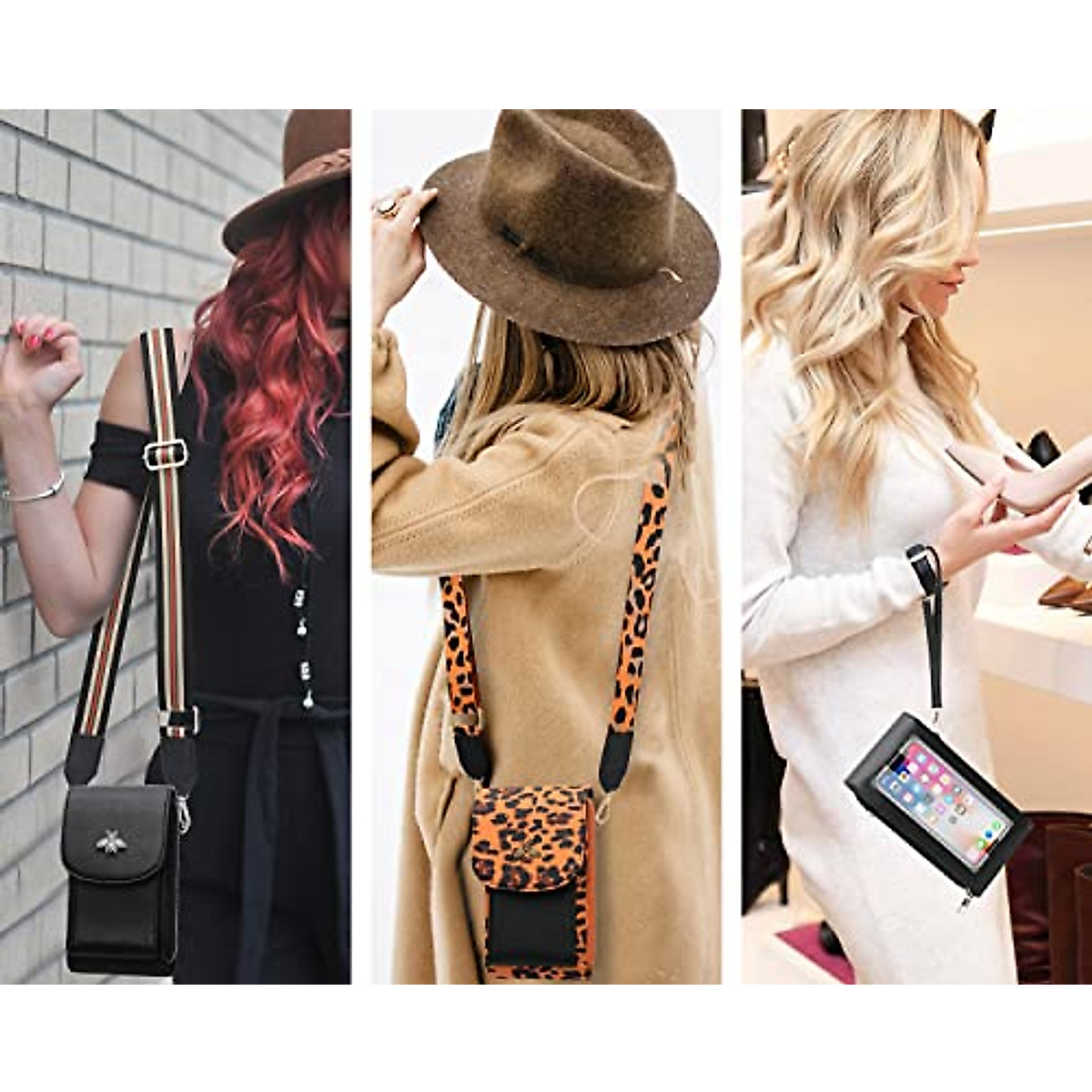 LITOON Cross Body Bags with Touchscreen Cell Phone Purse Window ZipperPocket, RFID Blocking Card Holder for Women (Vertical - Black)