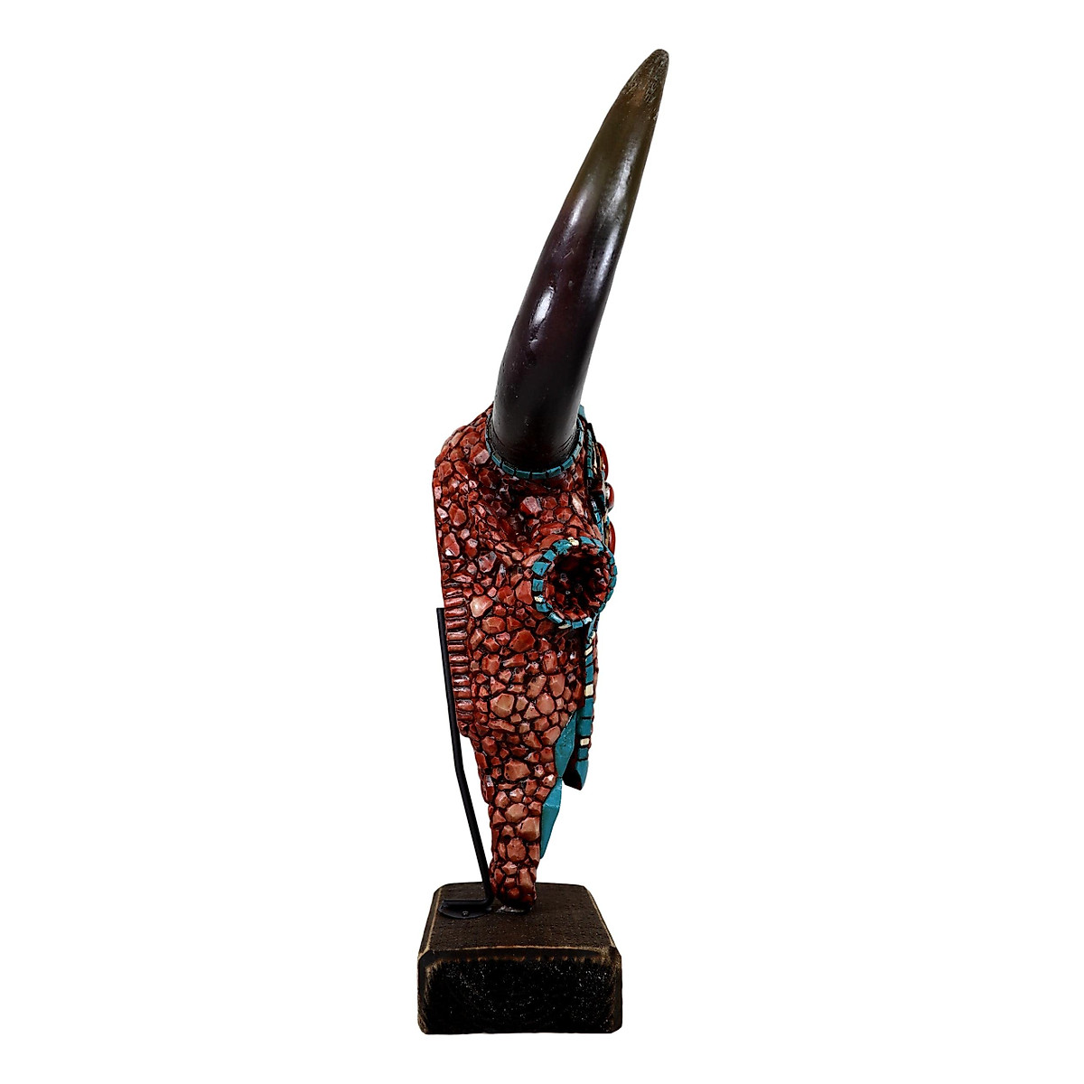 Ebros Gift 18" High Large Western Southwest Steer Bison Buffalo Bull Cow Skull Head with Red Fire Stones Turquoise Beads and Cross Design Desktop Sculpture Native Indian Sacred Skulls