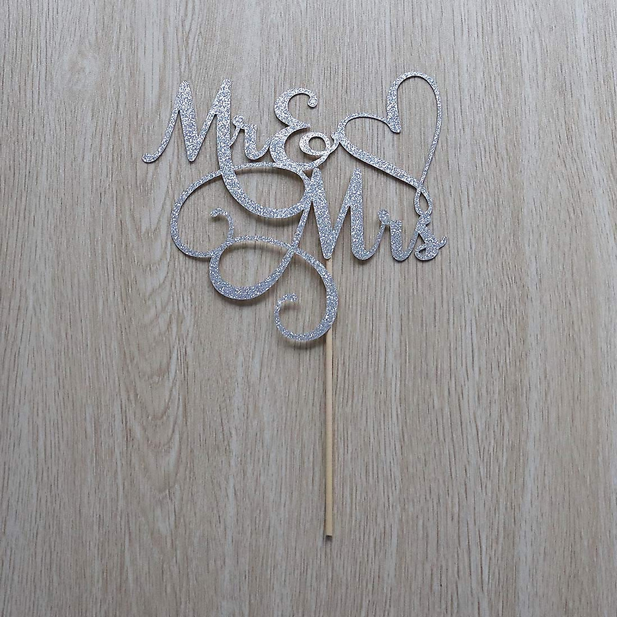 AMINJIE Silver Glitter Mr & Mrs Cake Topper - Wedding, Engagement, Wedding Anniversary Cake Toppers Decorations