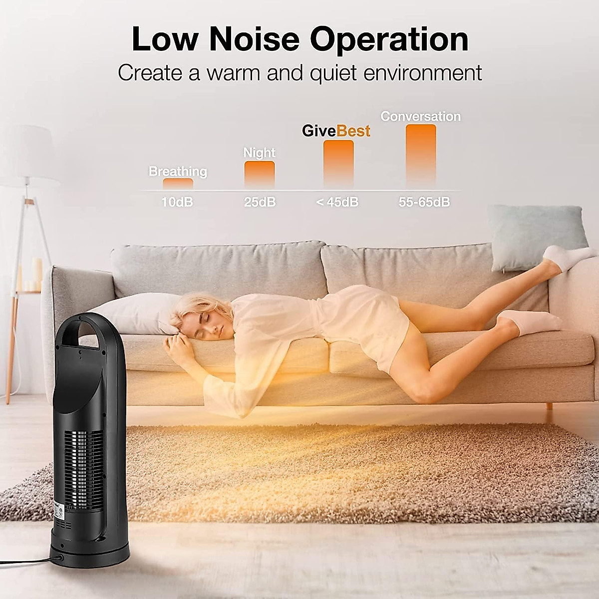 GiveBest 22'' Portable Tower Space Heater 1500W Ceramic Oscillating Electric Room Heater, 3 Modes, Remote Control, with Thermostat and Timer, Overheat & Tip-Over Protection for Bedroom, Office, Indoor