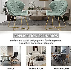 NIOIIKIT Upholstered Dining Chairs, Tufted Dining Chairs with Golden Metal X-Shaped Base, Small Accent Chairs, Living Room Chair for Small Spaces, Corners, Living Room, Dining Room (Sage)