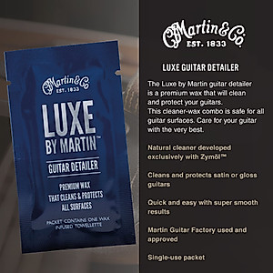 Martin Guitar Luxe by Martin Guitar Detailer, Single-Use Cleaning and Detailing Cloth for Guitars, (18A0111)