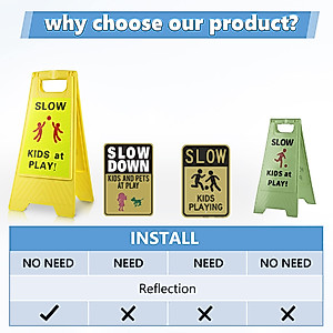 Dreyoo 2 Pack Slow Down Kids at Play Sign, 24 Inch Reflective Double Sided Slow Children at Play Signs, Caution Kids Playing Safety Signs for Street Neighborhood Yard School Park Sidewalk and Driveway