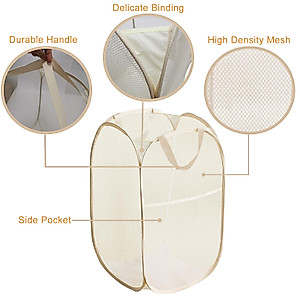 Aplter Pop Up Laundry Basket Folding Laundry Hamper Mesh Hamper Storage Bin for College Dorms, Travelling, Crusing, Camping, Beige