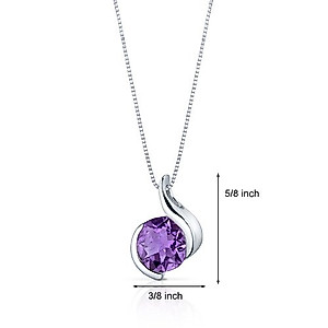 Peora Amethyst Open Bezel Wave Pendant Necklace for Women 925 Sterling Silver, Natural Gemstone Birthstone, 1.75 Carats Round 8mm, with 18 inch Chain