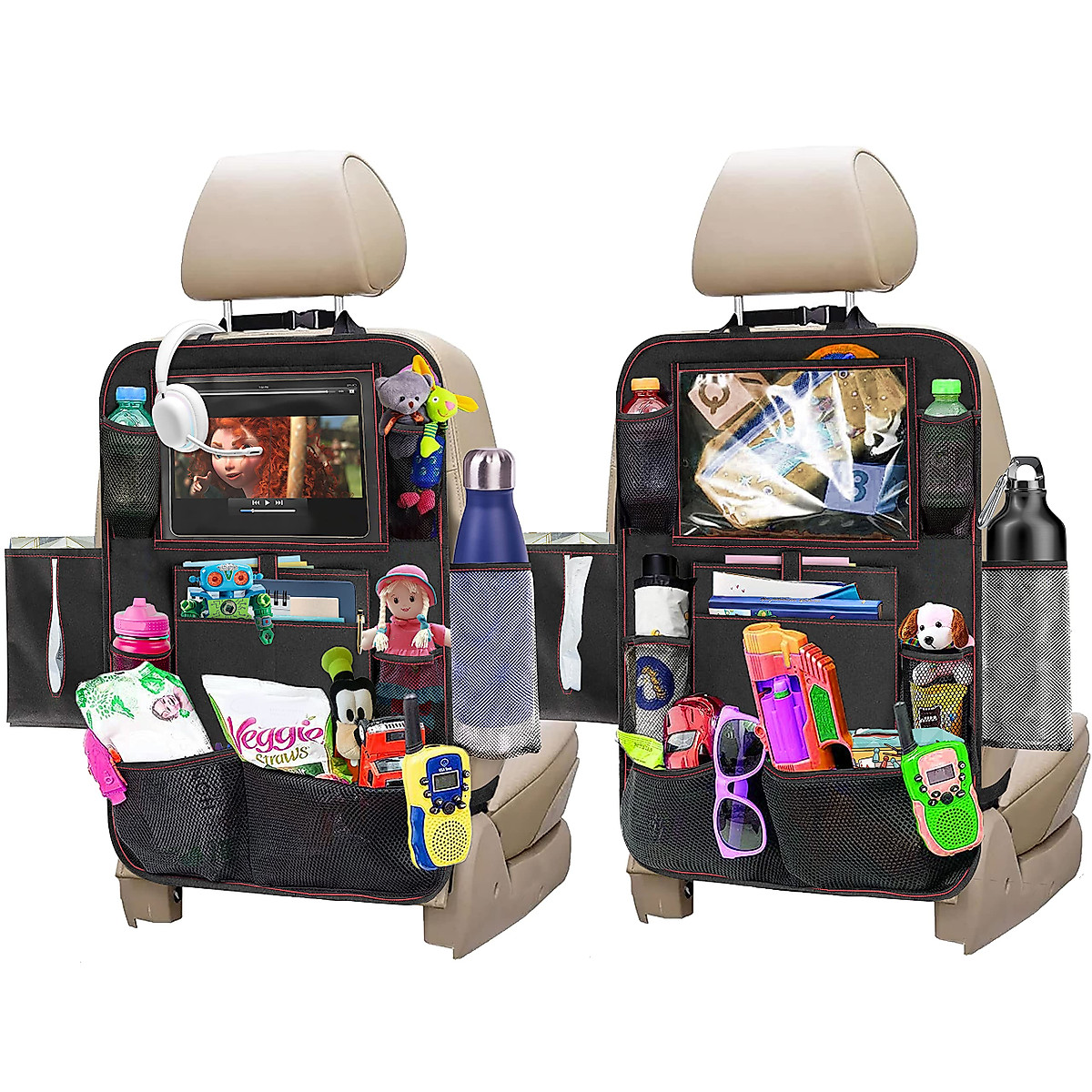 EcoNour Backseat Car Organizer (2 Pack), Heavy Duty Waterproof Stain Resistant Kick Mats Back seat Protector For Kids | Multiple Storage Pockets, Travel Accessories, Touchable Tablet Holder