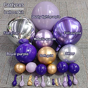 Purple Gold Balloon Arch Kit Double Stuffed Dark Purple Dusty Light Lavender Silver Balloon Garland with 18inch Foil Lilac Balloons for Birthday Baby Shower Bridal Wedding Party Decoration