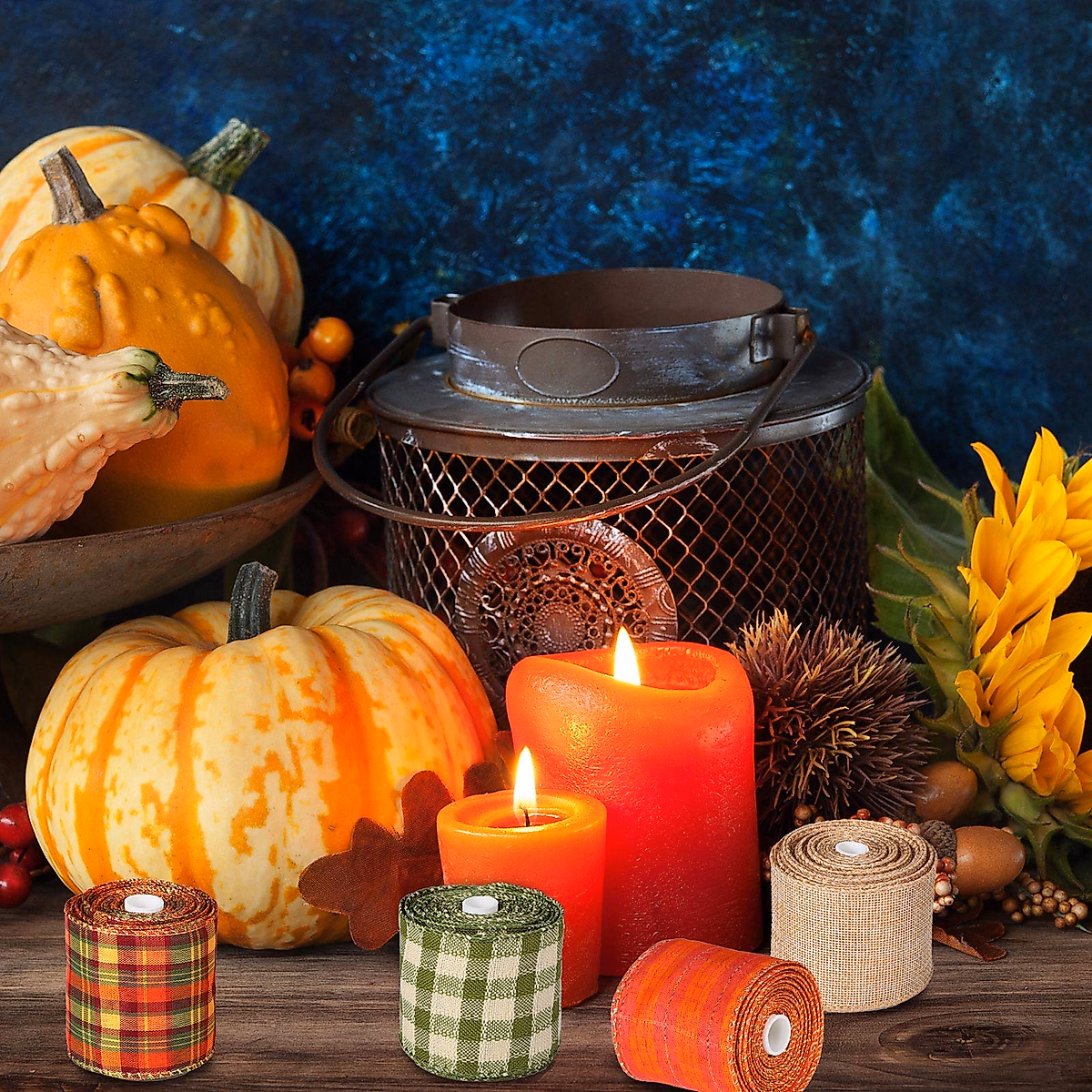 Syhood 4 Rolls Fall Ribbons Wired Thanksgiving Autumn Plaid Burlap Ribbons Wired Edge Ribbons for Wrapping DIY Crafts Floral Bows Wreath Making Supplies Gifts Decoration, 24 Yards in Total, 4 Styles