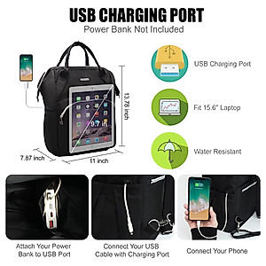 KNOWVAN Casual Backpack for Women, 15 Inch Laptop Shoulder Bag with USB Charging Port (Black)