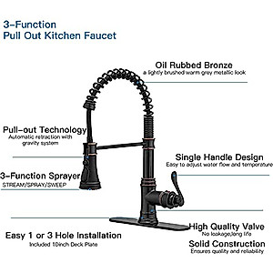Bathfinesse Kitchen Sink Faucet with Pull Down Sprayer, 1 or 3 Hole, Oil Rubbed Bronze
