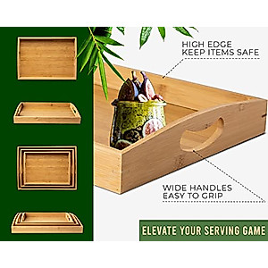 Premium Bamboo Serving Trays Set of 3 - Natural Finish | Stylish and Functional Serving Platters for Food Presentation | Sustainable and Durable Kitchen Accessories