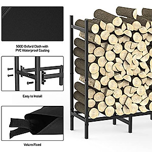NORCEESAN Firewood Rack Outdoor with Cover Wood Holders Firewood Indoor, Wood Racks Outdoor for Firewood 4 Ft Firewood Log Rack Fireplace Log Holder for Patio Waterproof Oxford Fabric, Black